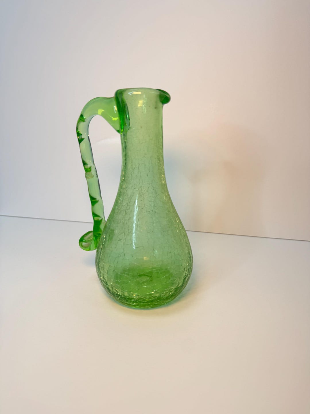 Vintage 1960s Green Crackle Glass Cruet Mini Pitcher - Small Cottage ...