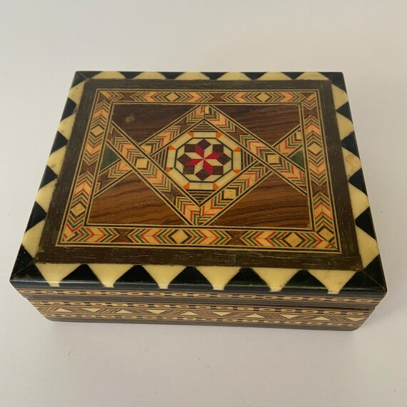 Vintage Handmade Mosaic Square Box With Wood Inlay Retro - Etsy