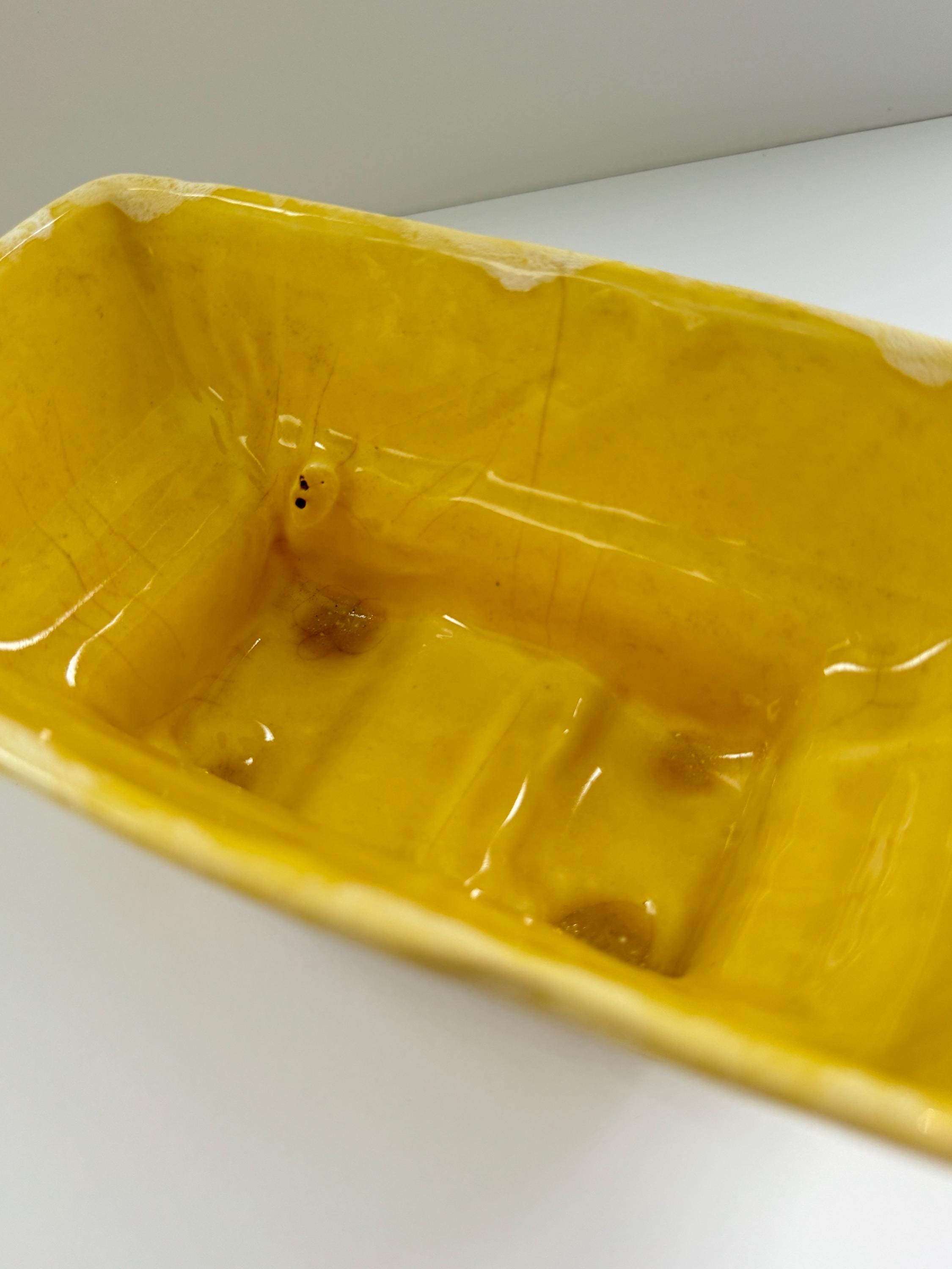 Vintage Ceramic Rectangular Footed Planter in Yellow - Succulent Herb ...
