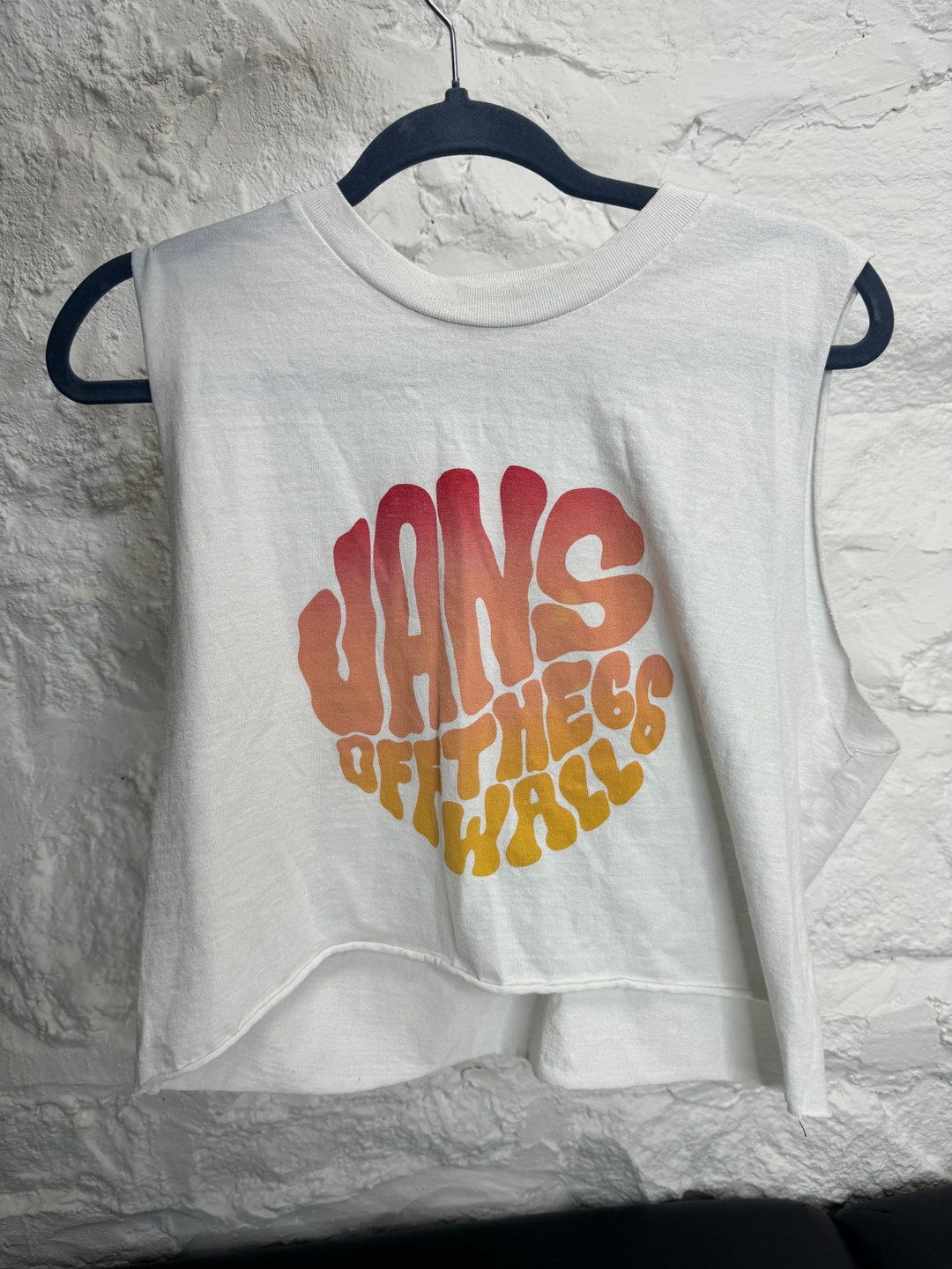 Womens Vans Off The Wall Boxy White Crop Tank Top Size Large Ladies Casual Workout Beach Summer