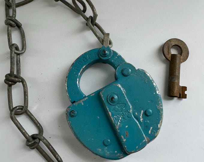 Antique Bluepoint RDG Co Slaymaker Switch Lock Key Set & Spike Chain ...