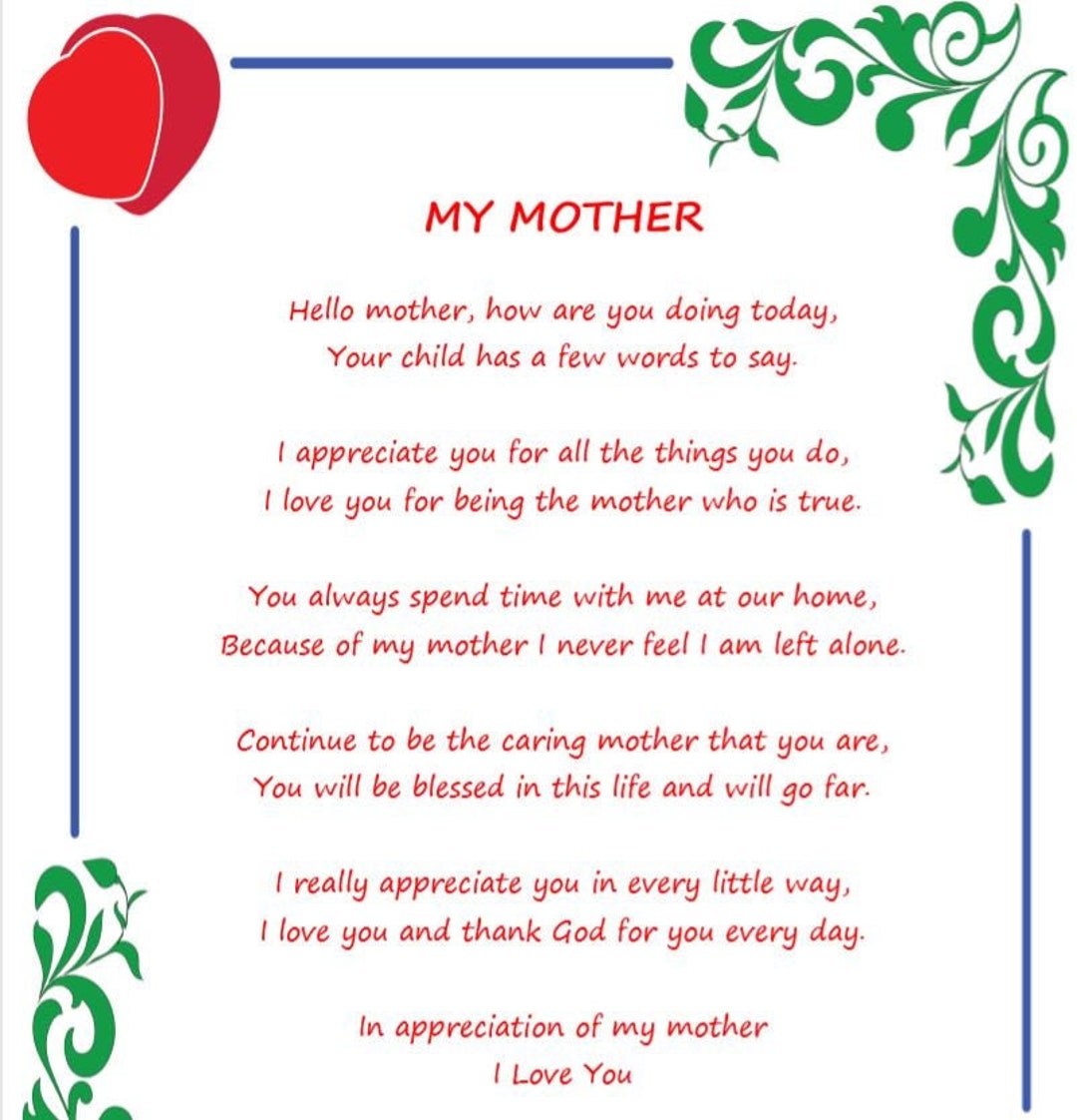 My Mother Digital Download Poem - Etsy