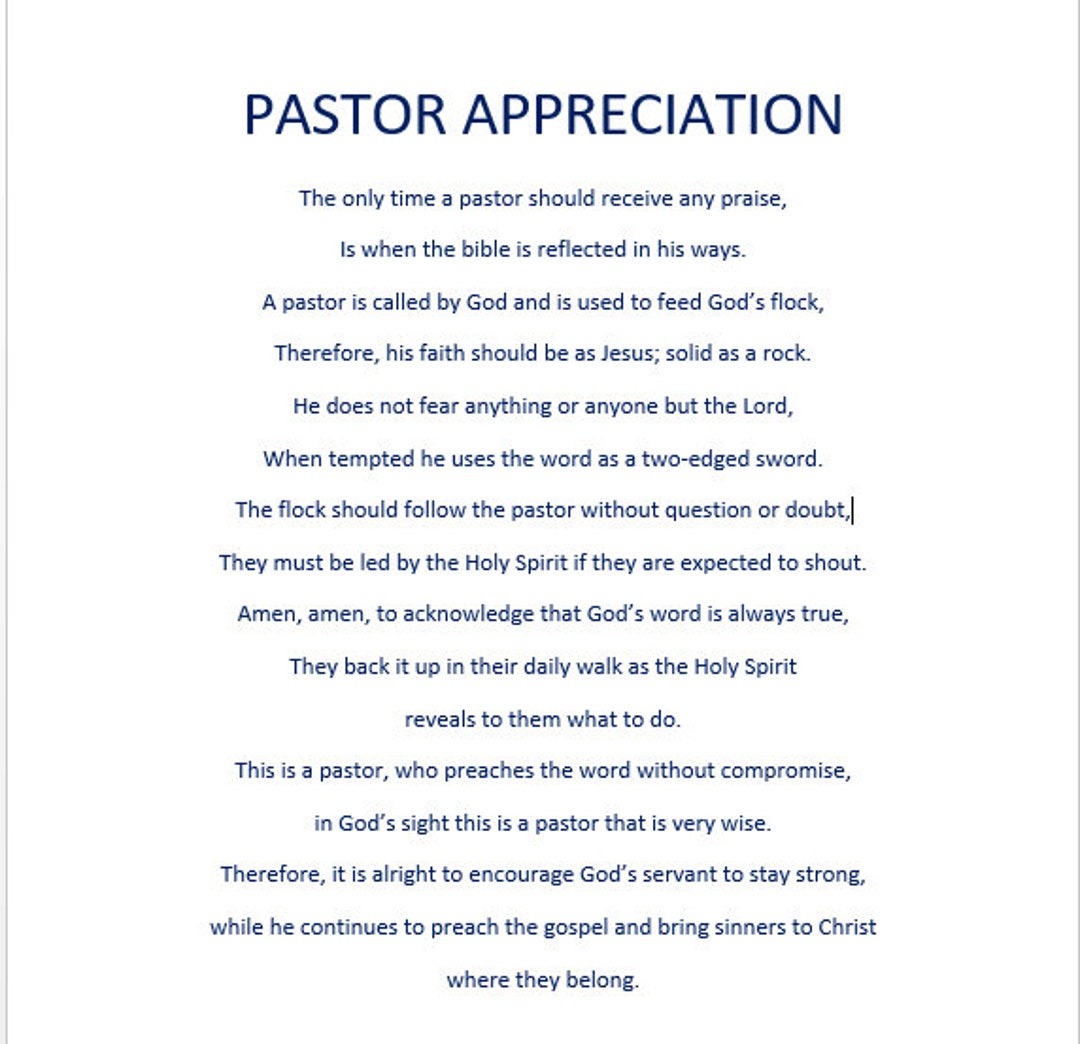 Pastor Appreciation Digital Download Poem Etsy Australia