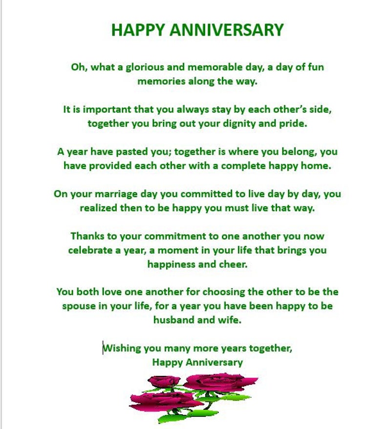 Happy Anniversary Digital Download Poem - Etsy