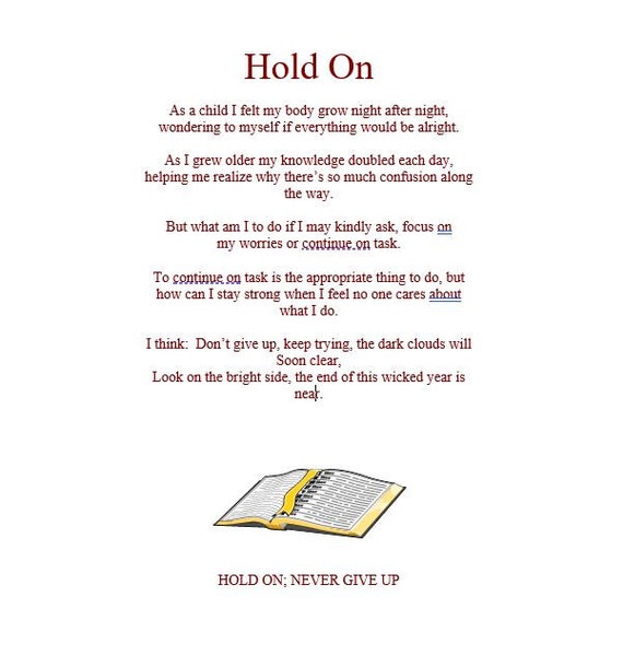 Hold on Digital Download Poem teacher Edition - Etsy