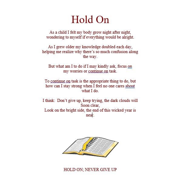 Hold on Digital Download Poem (teacher Edition) - Etsy