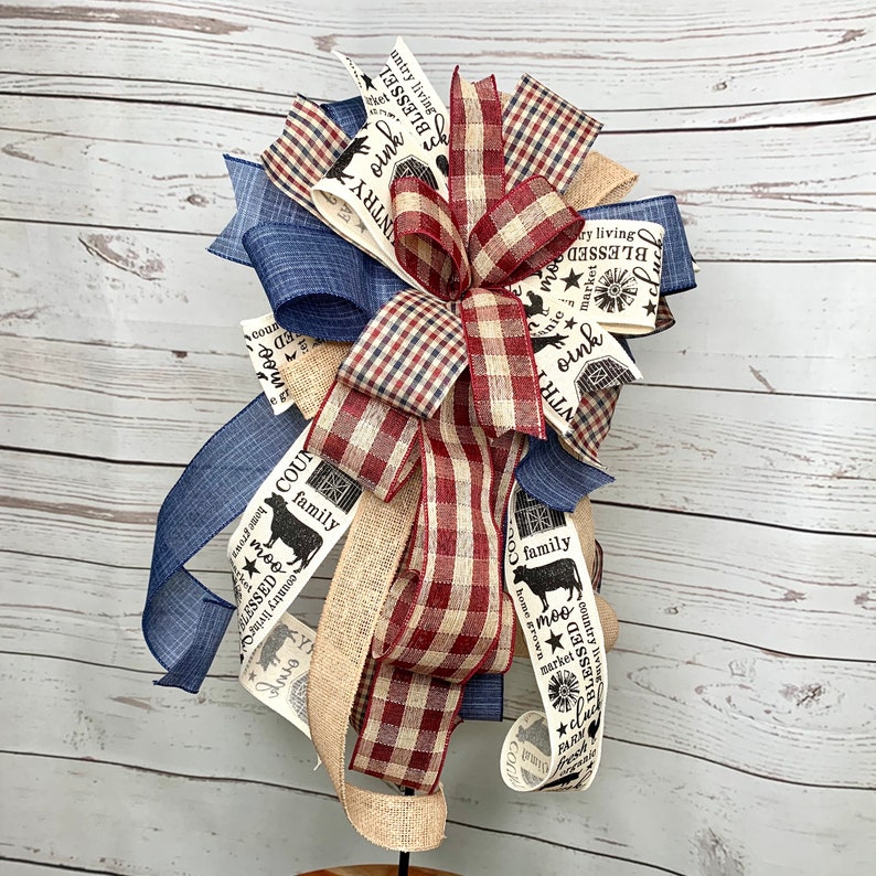 Rustic Farmhouse Patriotic Wreath Bow Rustic Burlap Burgundy | Etsy