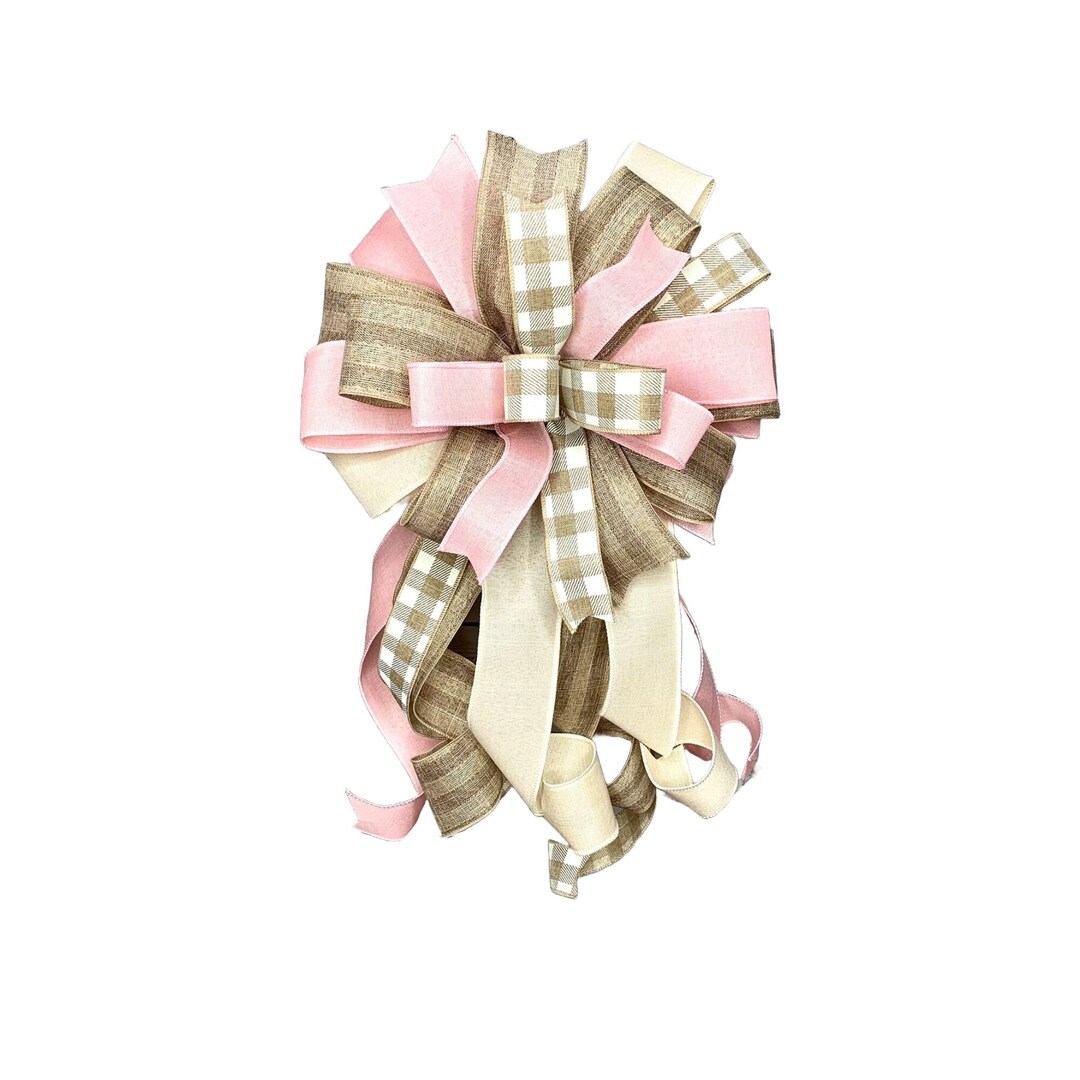 Rose Pink Rustic Burlap Buffalo Check Bow, Farmhouse Style Country ...