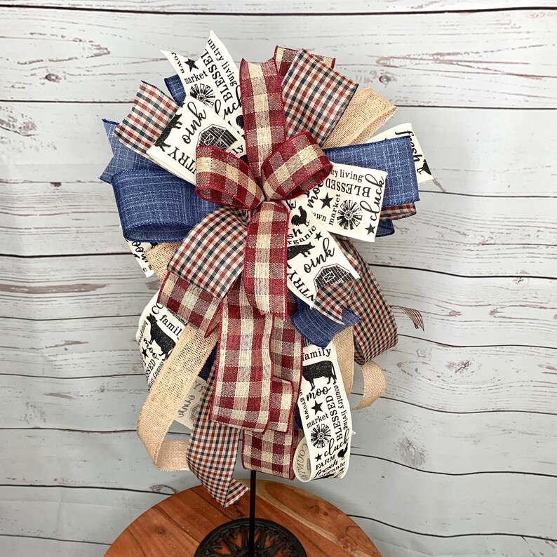 Rustic Farmhouse Patriotic Wreath Bow Rustic Burlap Burgundy | Etsy