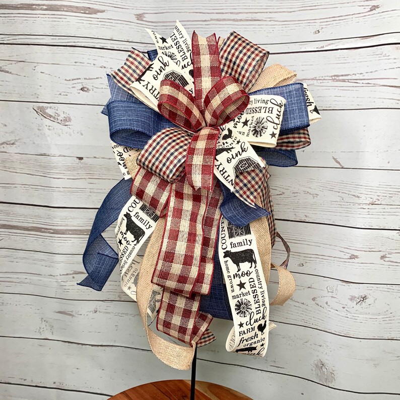Rustic Farmhouse Patriotic Wreath Bow Rustic Burlap Burgundy | Etsy