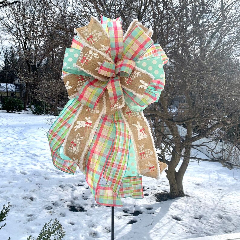 Spring Plaid Easter Bunny Bow Lime Pink Turquoise Big Spring | Etsy