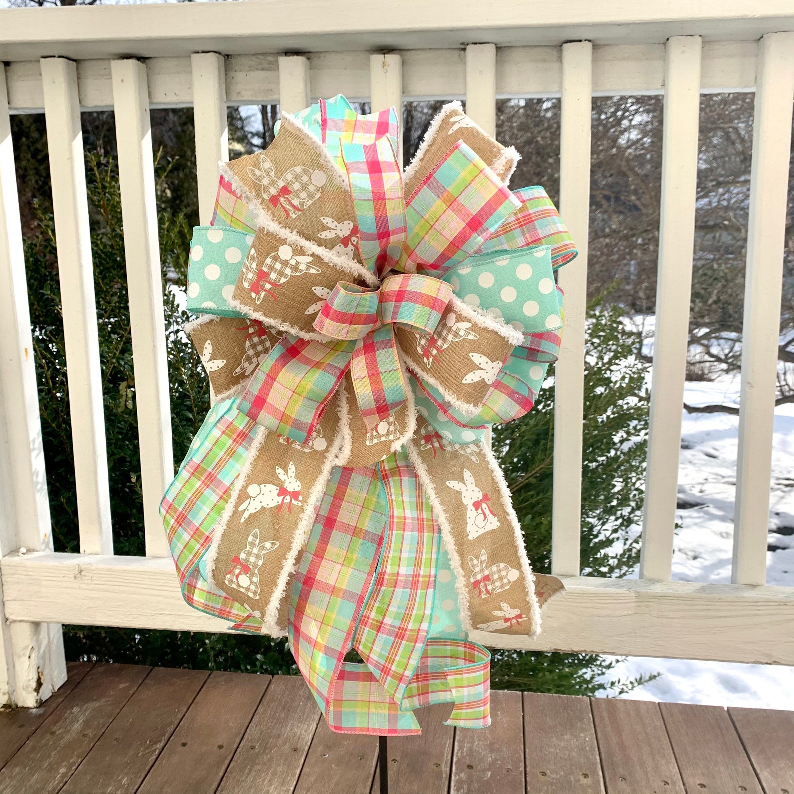 Spring Plaid Easter Bunny Bow Lime Pink Turquoise Big Spring | Etsy