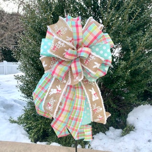 Spring Plaid Easter Bunny Bow, Lime Pink Turquoise Big Spring Plaid Bow ...