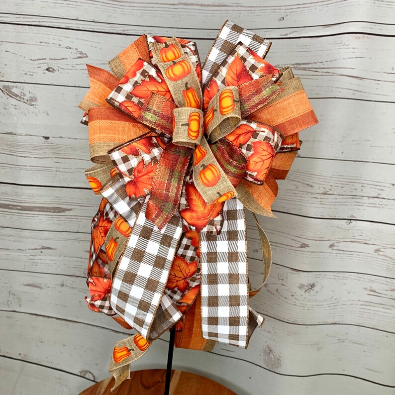 Fall Pumpkin Buffalo Plaid Wreath Bow Brown And White Buffalo Etsy