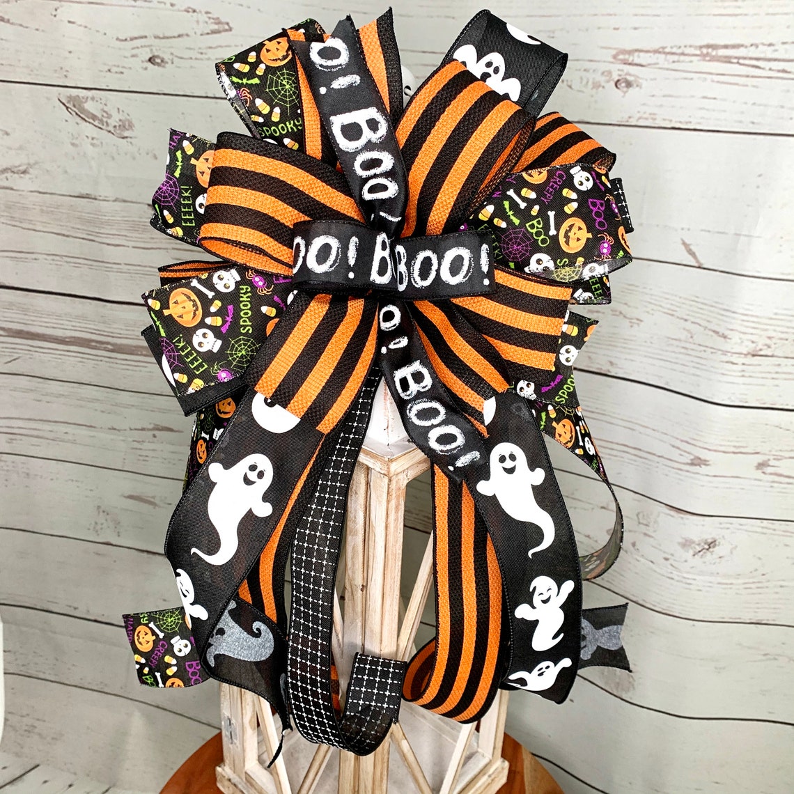 Cute Halloween Ghost Wreath Bow Black Orange Halloween Party | Etsy