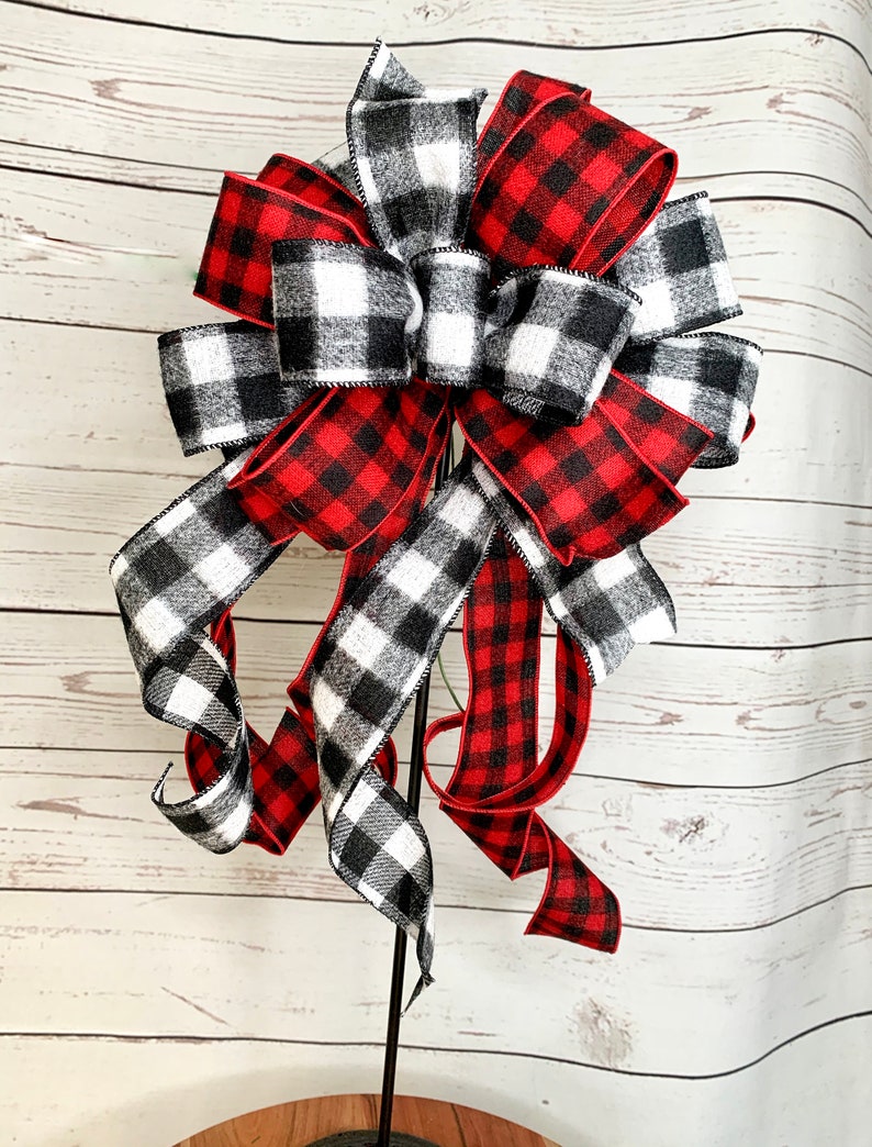 Christmas Buffalo Plaid Check Wreath Bow Red Black And White Etsy