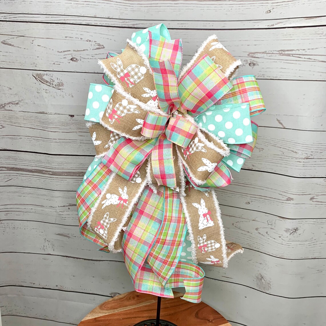 Spring Plaid Easter Bunny Bow, Lime Pink Turquoise Big Spring Plaid Bow ...