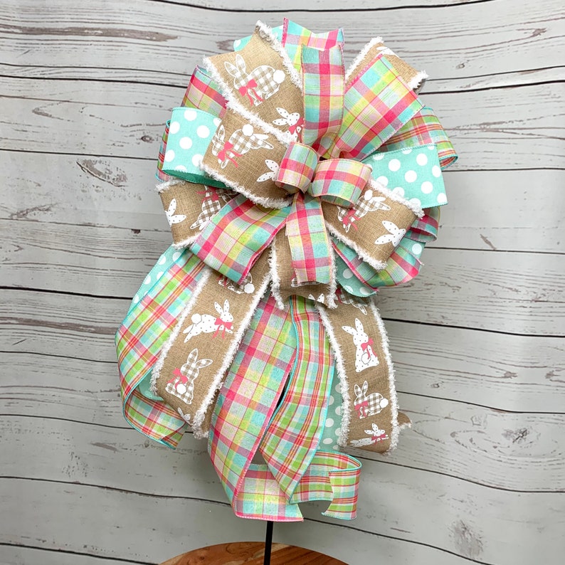 Spring Plaid Easter Bunny Bow Lime Pink Turquoise Big Spring | Etsy