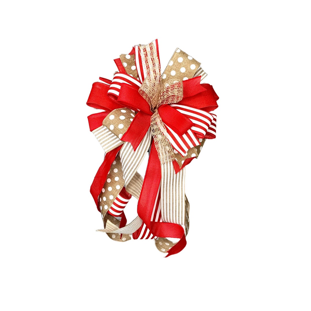 Rustic Burlap Red and White Bow for Wreaths Lanterns and More ...
