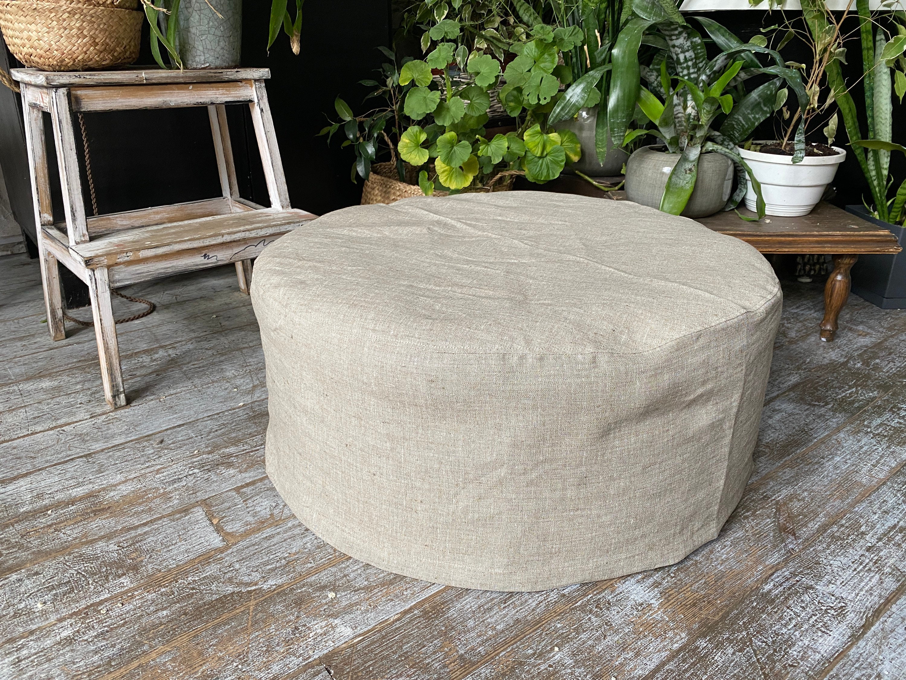 Linen pouf ottoman store