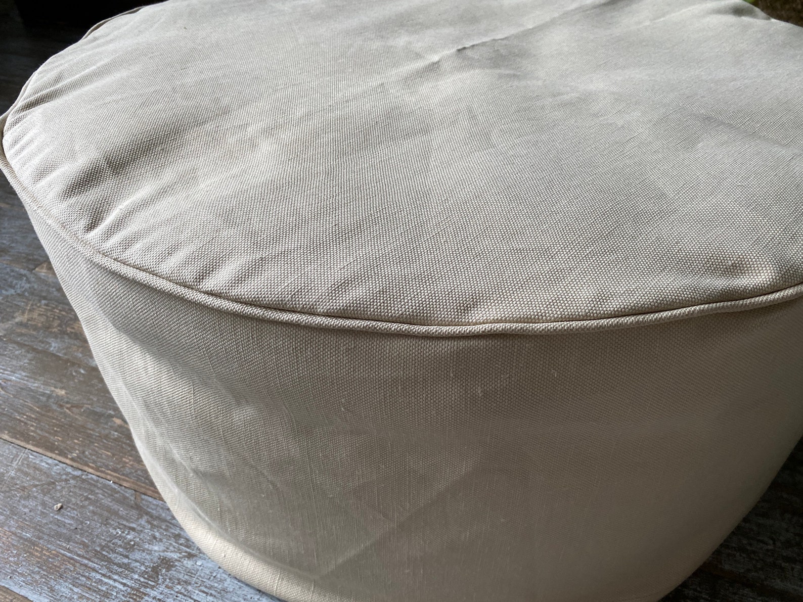 Round Ottoman Slipcover With the Piping Linen Custom Pouf - Etsy