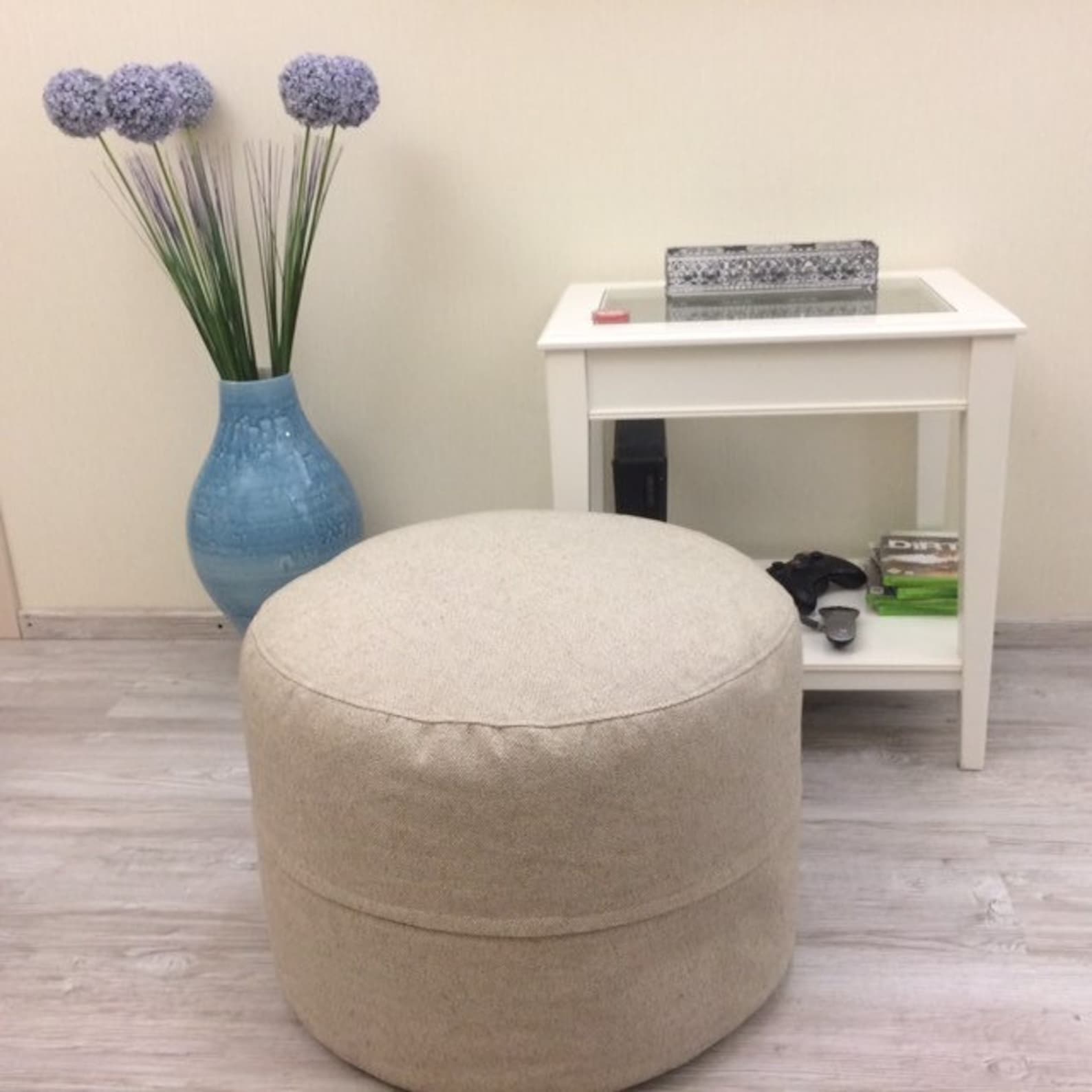Linen Floor Pouf Ottoman Rustic Style Eco Furniture for Home - Etsy