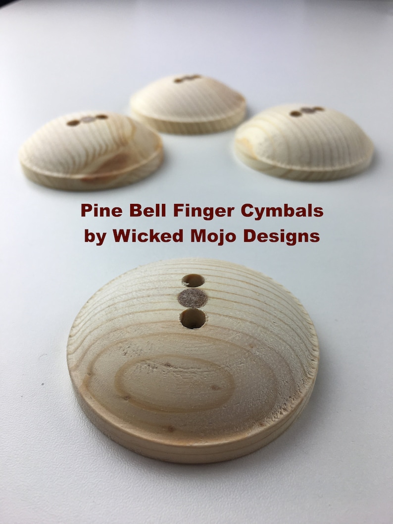 WOODEN FINGER CYMBALS: Bell Style. Hand-turned Unfinished Pine Practice ...