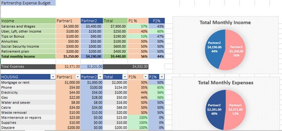 Divorce Excel Budget or Domestic Partners Budget Excel | Etsy
