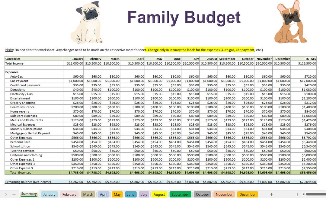 Dave Ramsey Inspired Dogs Excel Family Budget Spreadsheet for Excel ...
