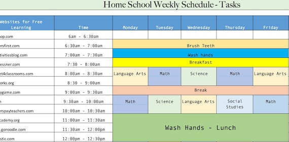 Homeschool Excel Weekly Schedule Calendar Weekly Easy to | Etsy