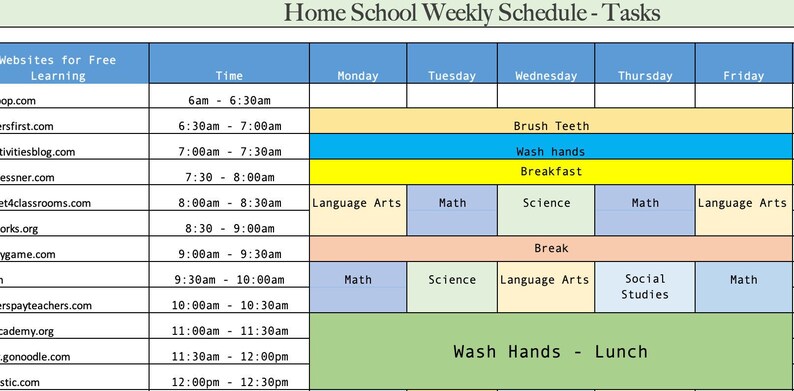 Homeschool Excel Weekly Schedule Calendar Weekly Easy to Customize ...