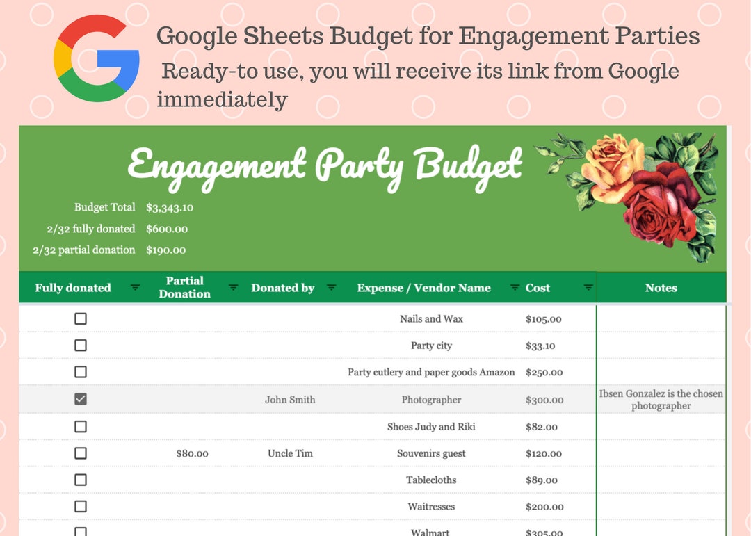 Google Sheets Budget Engagement Party Versatile Ready to Use - Etsy