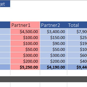 Divorce Excel Budget or Domestic Partners Budget Excel Partners ...