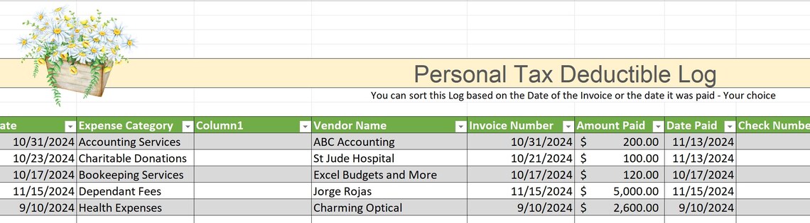 Excel Tax Deduction Log Template Great for Itemizing Your Expenses 2024 ...