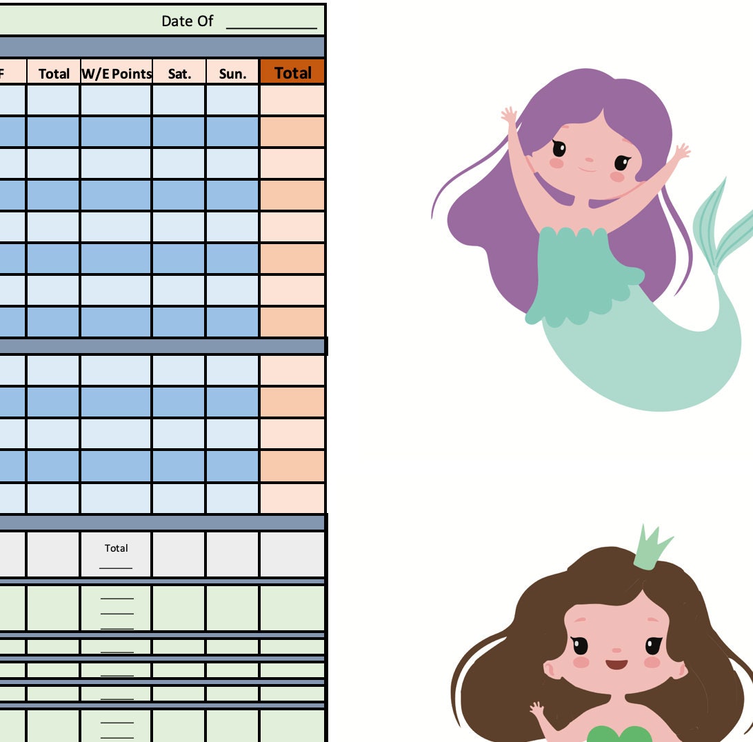 Mermaids Excel Children Reward System Easy to Customize - Kids Point ...