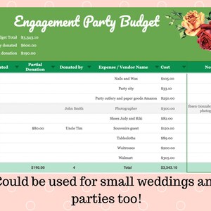 Google Sheets Budget Engagement Party Versatile Ready to Use - Etsy