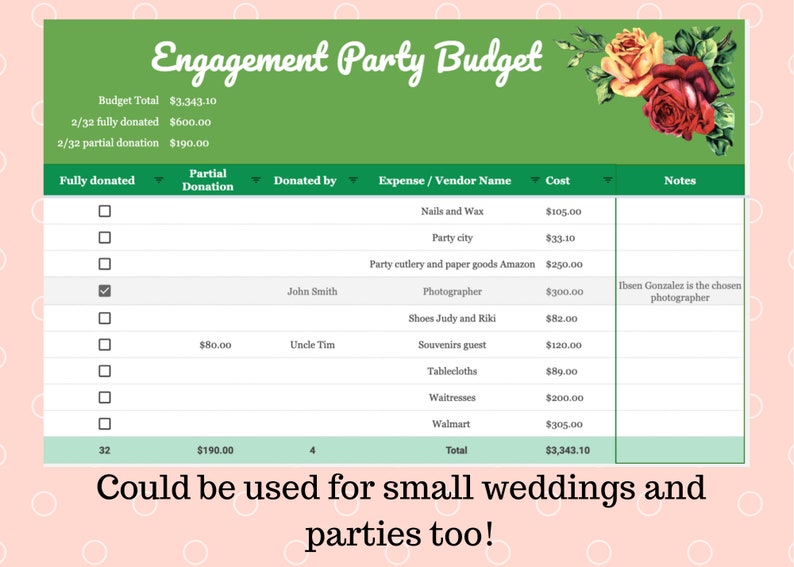 Google Sheets Budget Engagement Party Versatile Ready to Use - Etsy