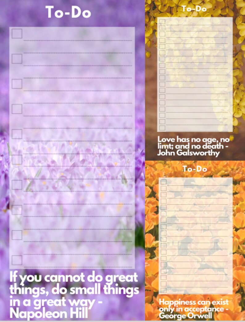To Do Checklist Inspirational Quotes and Relaxing Flowers to - Etsy