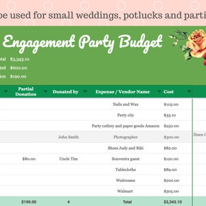 Google Sheets Budget Engagement Party Versatile Ready to Use - Etsy