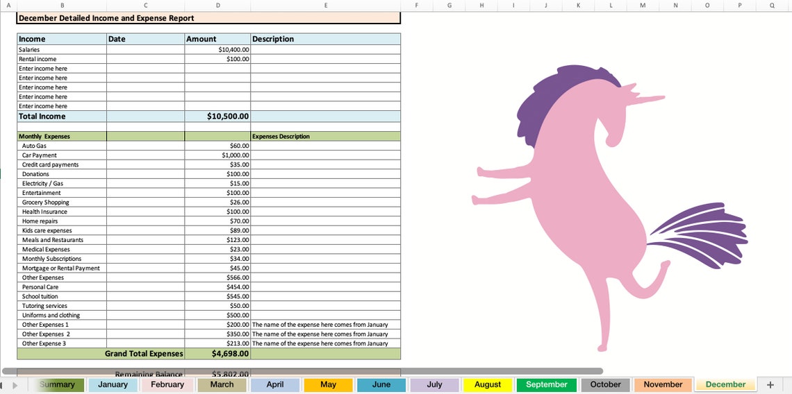 Dave Ramsey Inspired Unicorn Excel Family Budget Spreadsheet for Excel ...