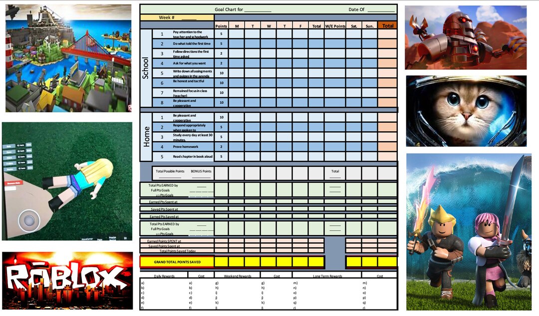 Roblox Inspired Excel Children Reward System Easy to Customize - Kids ...