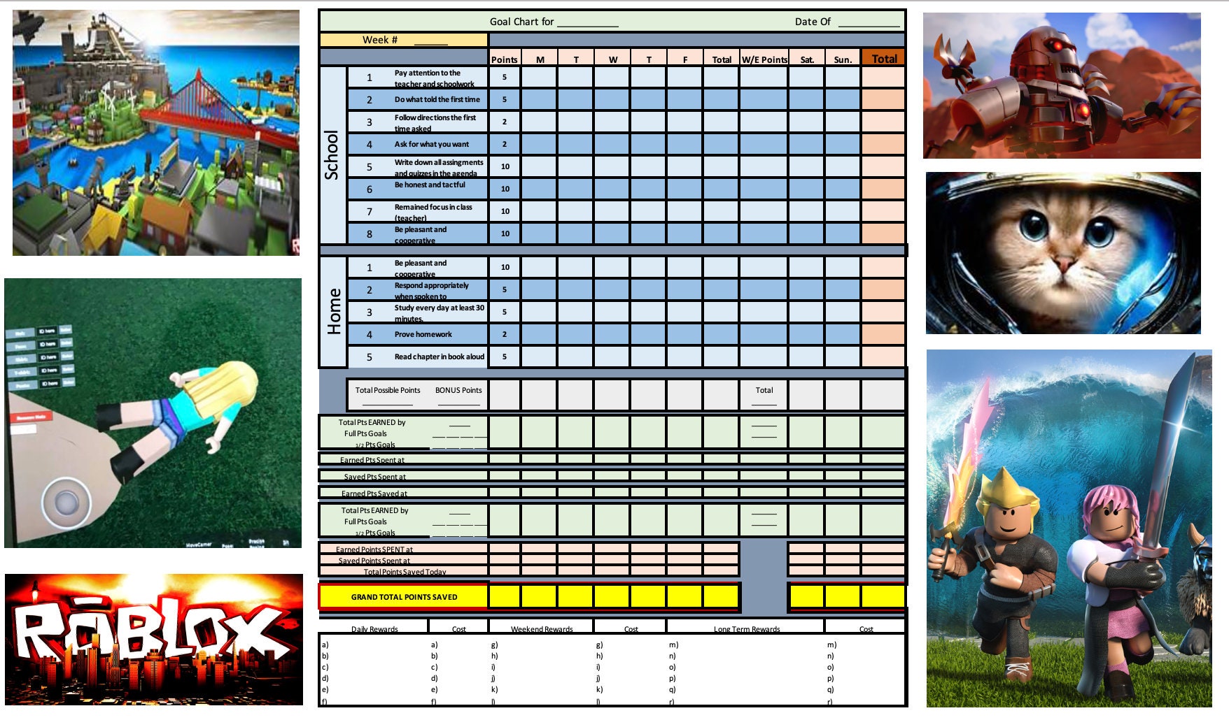 Roblox Inspired Excel Children Reward System Easy to Customize - Kids ...
