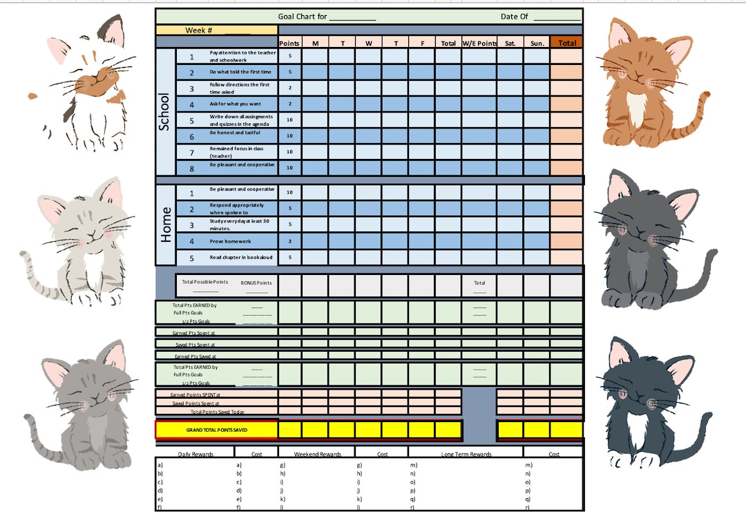 Cats Excel Children Reward System Easy to Customize - Kids Point System ...