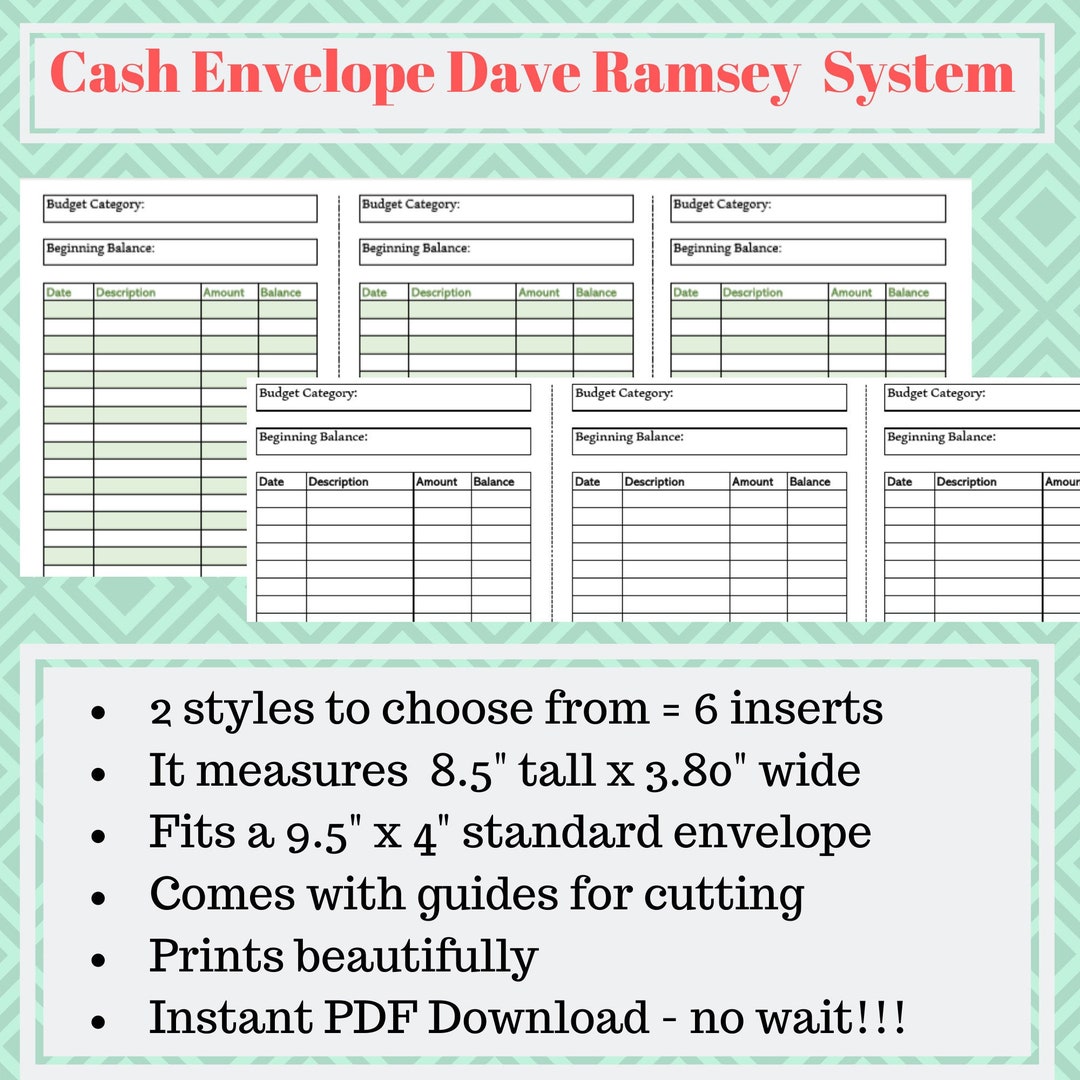 Dave Ramsey Cash Envelope Dave Ramsey System - Etsy