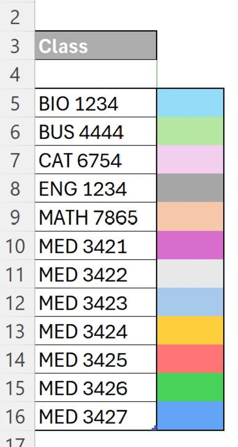 Student Excel Assignment Homework Tracker for Middle School, High ...