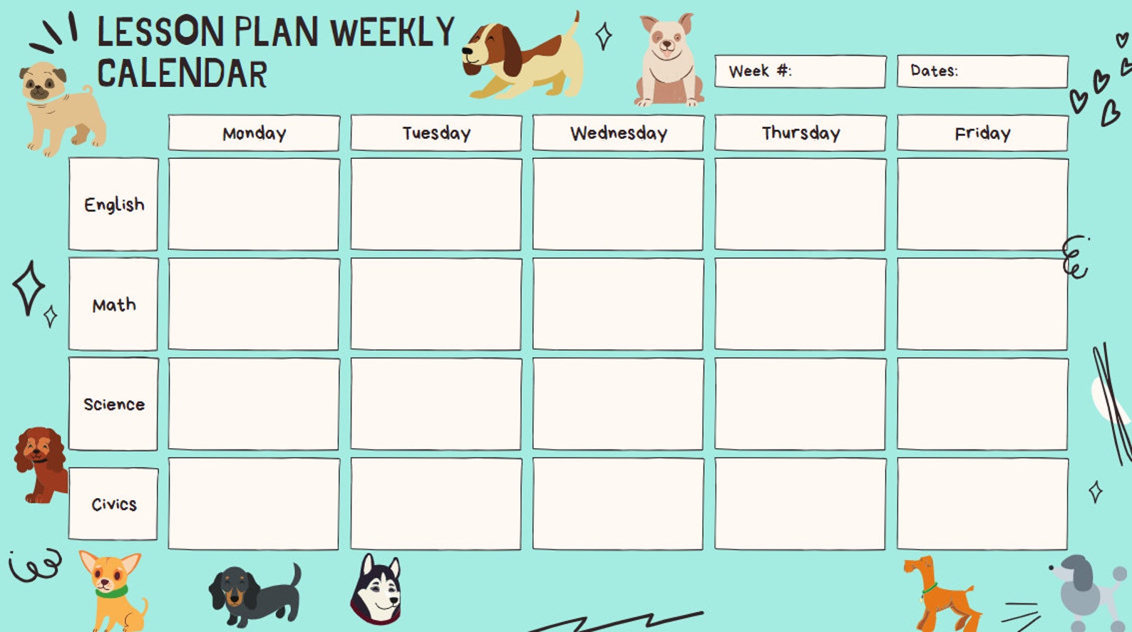 Dog Theme Weekly Schedule Canva Template and PDF Great for - Etsy