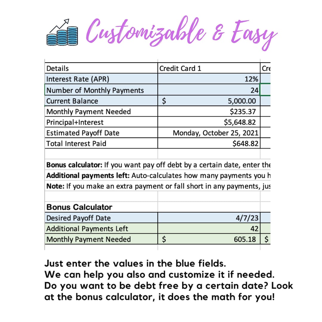 Budget Excel Spreadsheet Calculator Debt Eliminator - Etsy