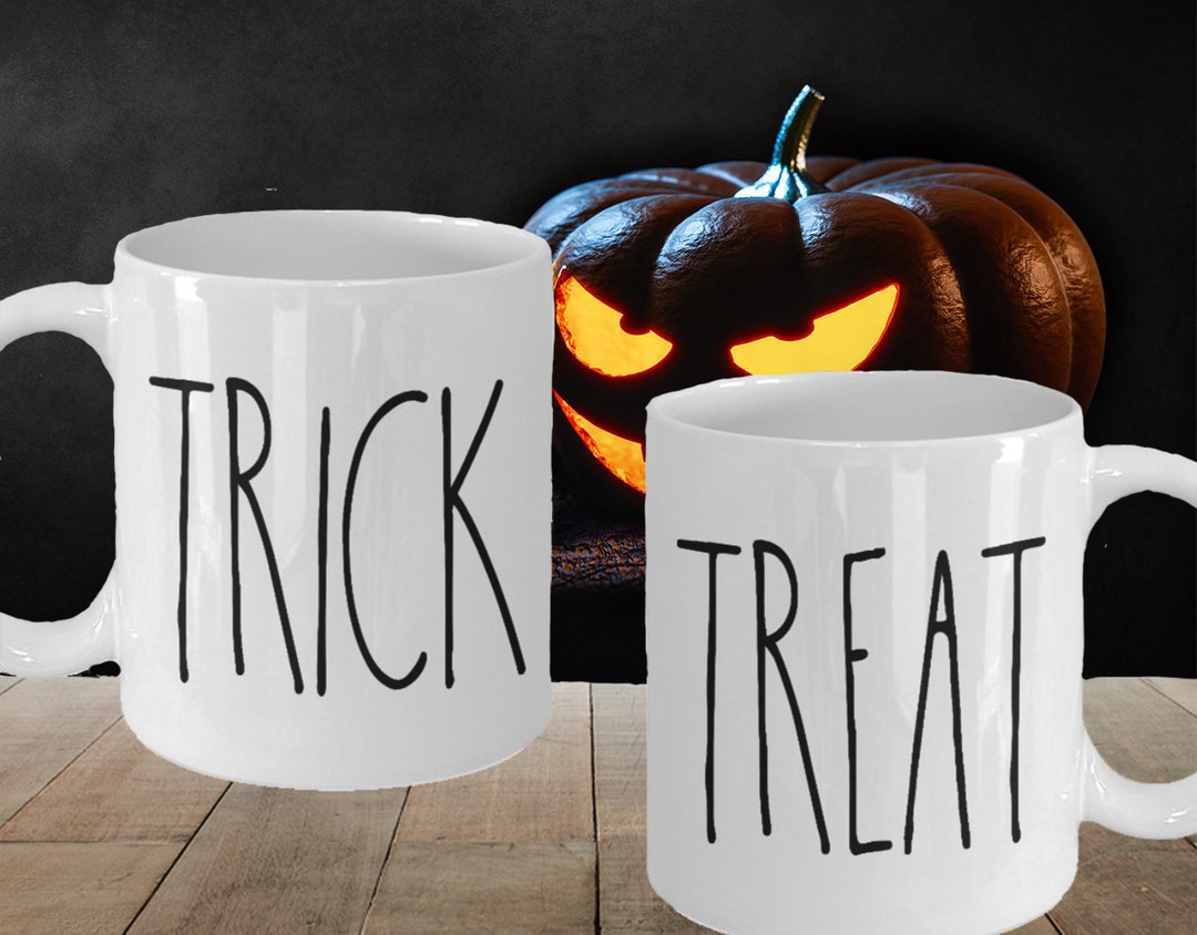 Trick or Treat Mug Set, Halloween Mug Set, Trick Treat Mugs, Minimalist ...