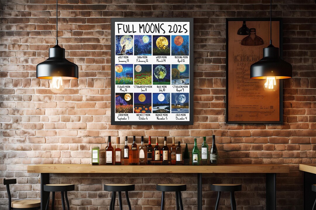 2025 Full Moons Framed Poster, Astronomy Gifts, High Quality Moon ...