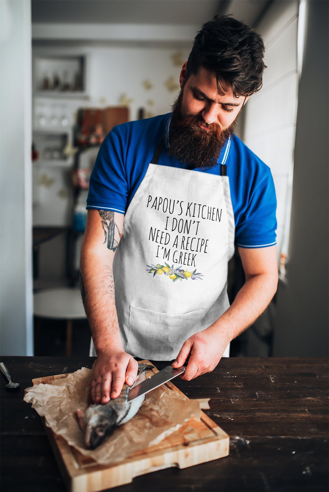 Greek Grandpa Apron, Papou's Kitchen I Don't Need a Recipe I'm Greek ...